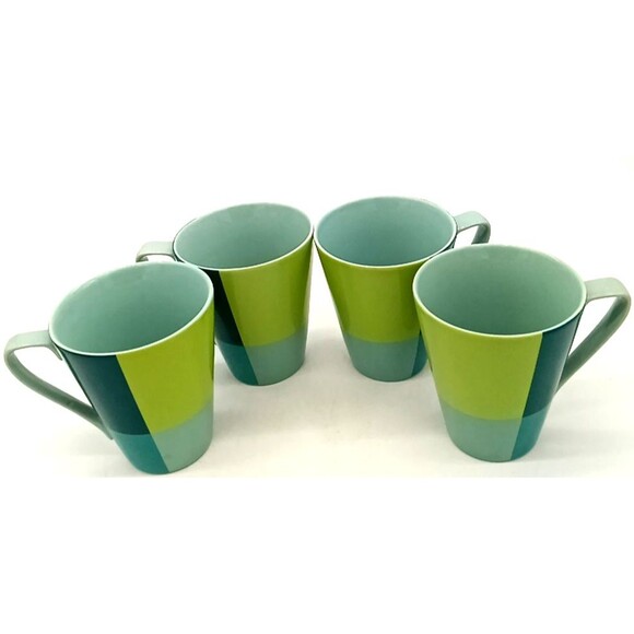 hOme | Dining | Home Stoneware Set Of 4 Teal Green Color Block Coffee ...